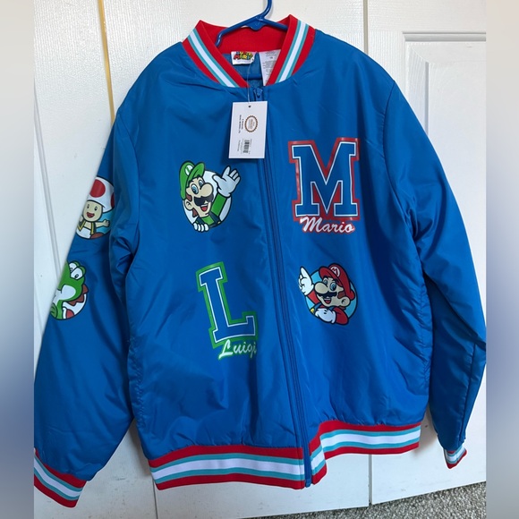 Nintendo | Jackets & Coats | Nwt Nintendo Kids Blue Mario Luigi Bomber ...